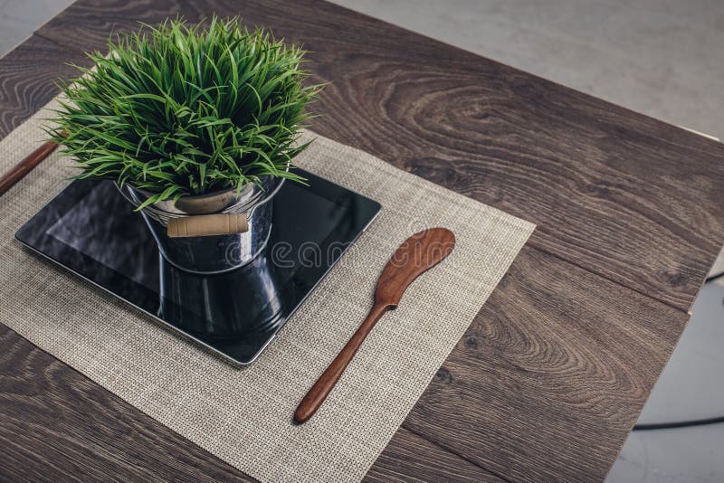 Tablet Computer on a Table. Stock Image - Image of arrangement, home ...