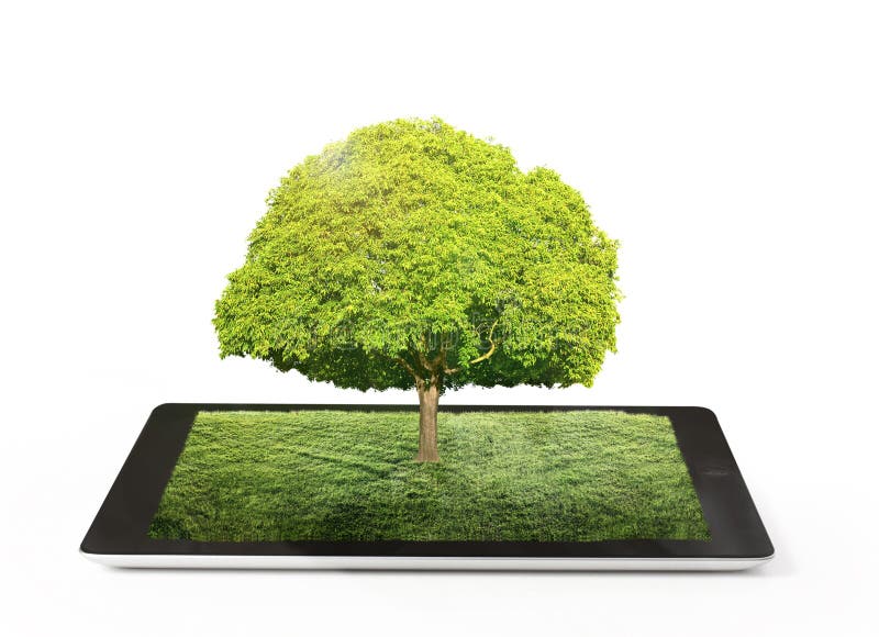 Tablet Computer and Tree on it Stock Image - Image of garden, green ...