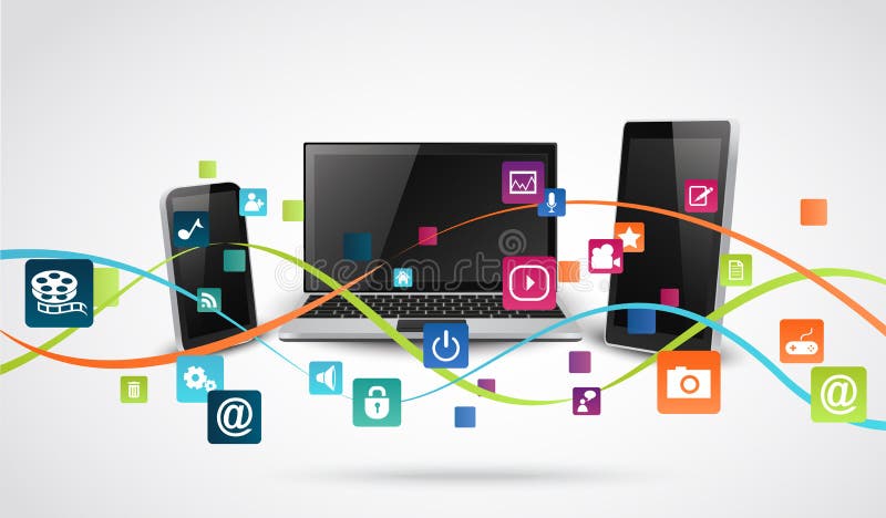 Tablet-Computer Und Handys Mit Bunter Anwendungsikone Vektor Abbildung ...