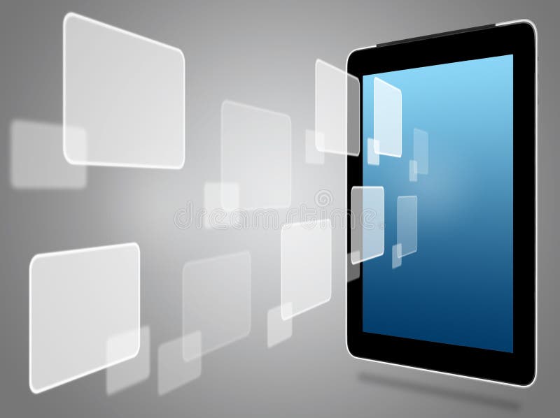 Tablet Computer and Virtual Icons Stock Illustration - Illustration of ...
