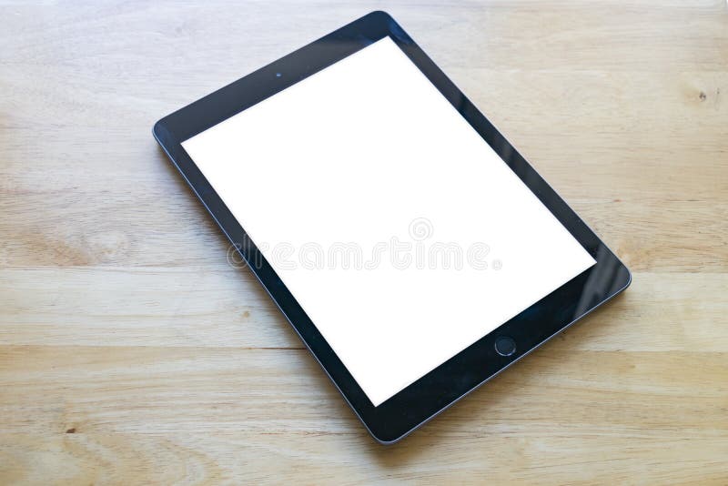 Tablet Computer White on Wood Table Stock Image - Image of mobile ...