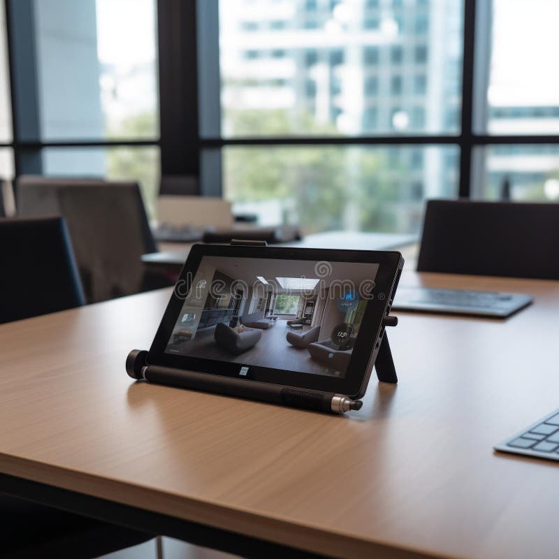 Tablet Connected To Projector on Conference Table Stock Illustration ...