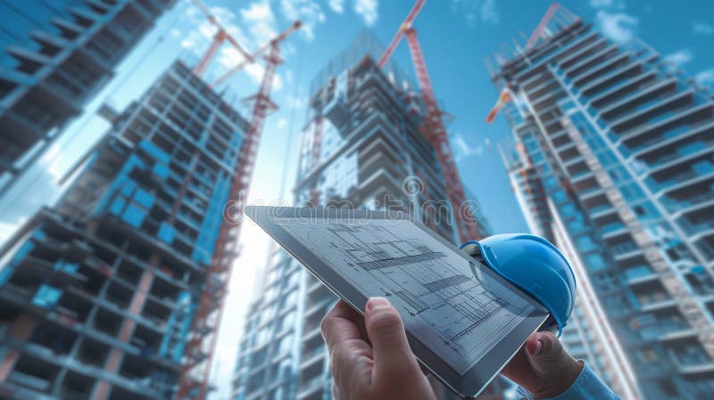 The Tablet and Construction Site. AI Generated Stock Photo - Image of ...