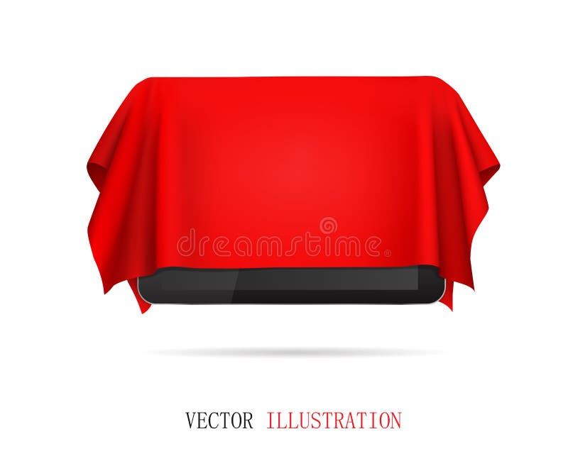 Tablet Covered Red Cloth, Presentation of New Tablet, Gift. Stock ...