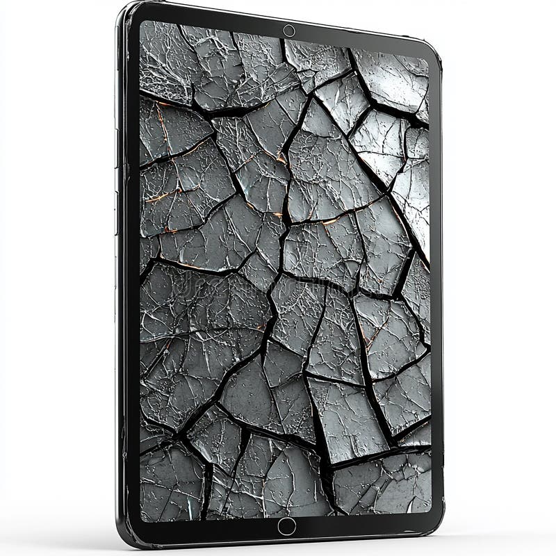 Tablet with Cracked Screen and Dead Pixels Lying Flat on a Surface ...