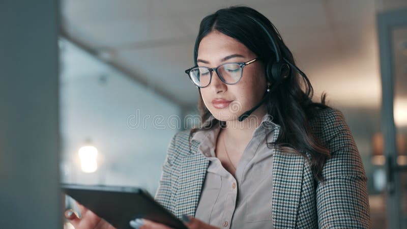 Tablet, Customer Service and Problem Solving with a Woman in a Call ...