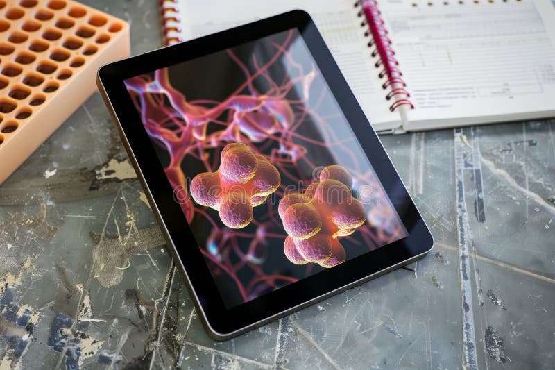 Tablet with 3d Animal Cell Animation Next To a Lab Journal Stock Image ...