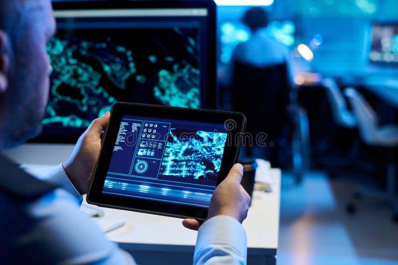 Tablet with Data on Screen Held by Man Stock Photo - Image of tablet ...