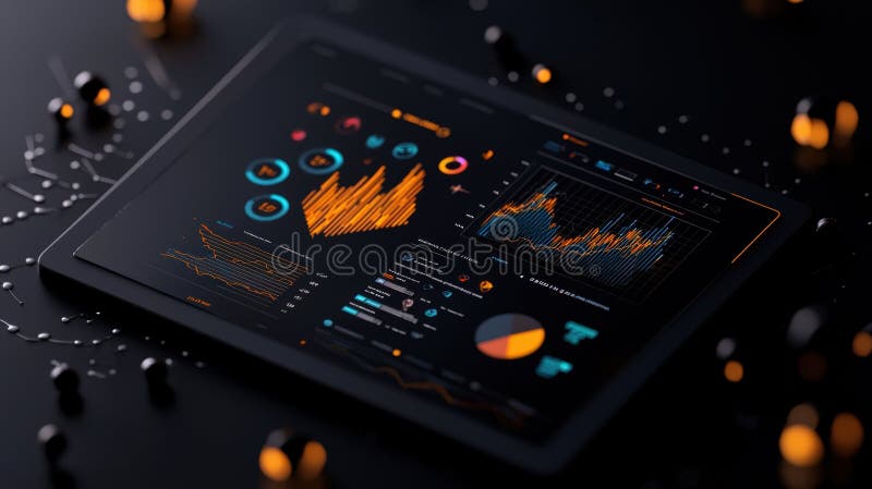 Tablet with Data Visualization Graphs Stock Illustration - Illustration ...