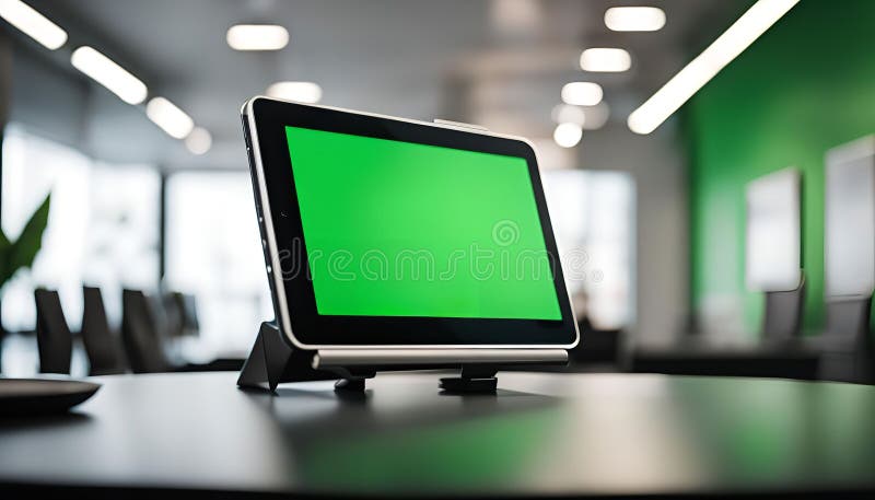 Tablet on a Desk in a Conference Room Stock Illustration - Illustration ...