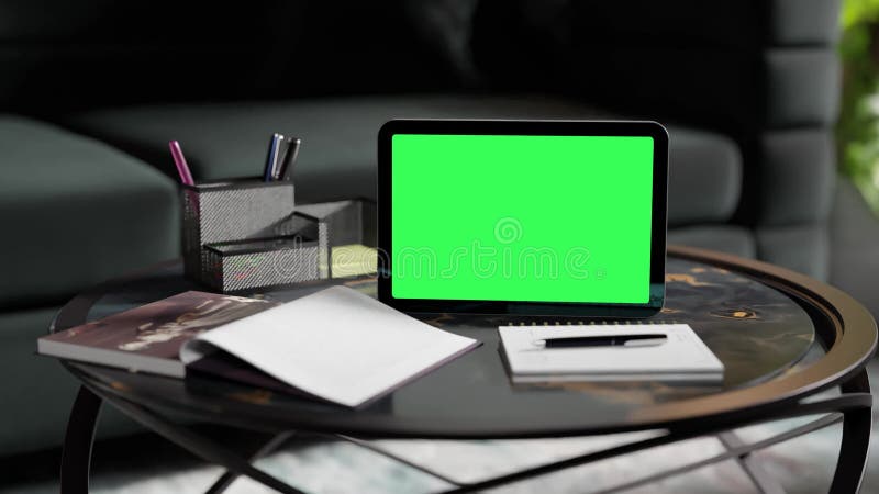 Tablet on Desk with Green Screen Stock Footage - Video of display ...