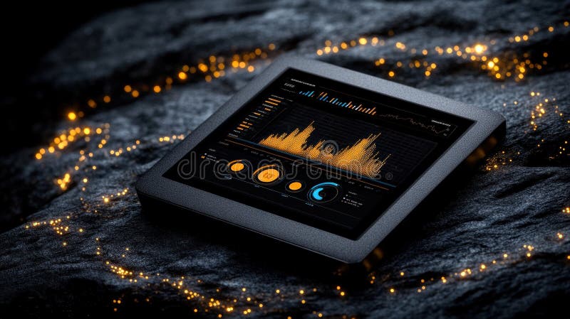 Tablet Device Displaying Data Analytics on a Textured Surface Stock ...