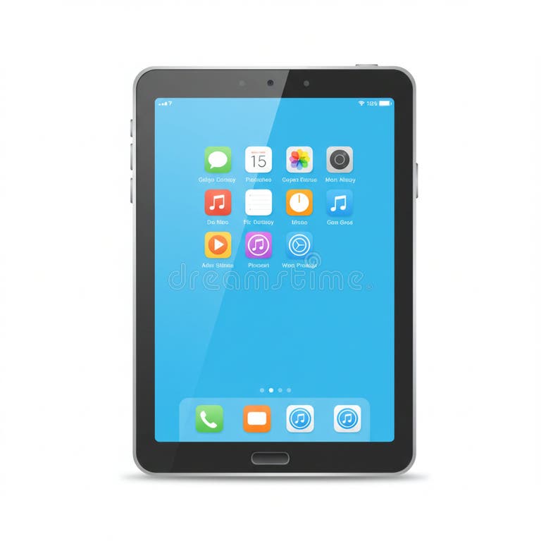 A Tablet with a Digital Interface Displays a Blue Background and a Grid ...