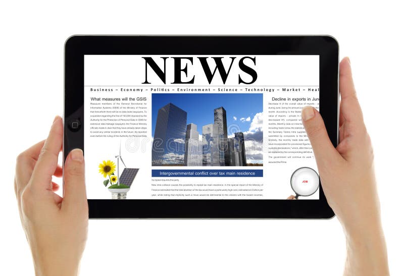 Tablet with Digital News, Isolated on White Stock Image - Image of ...