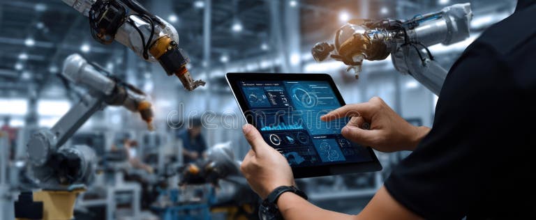 The Tablet Displaying Analytics in an Advanced Robotic Manufacturing ...