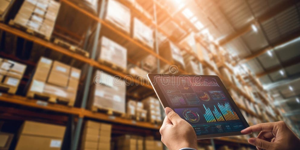 The Tablet Displaying Analytics in a Warehouse Setting for Inventory ...