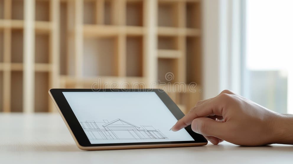 Minimalist Display of Architectural Drawing on Tablet in Front of Scale ...