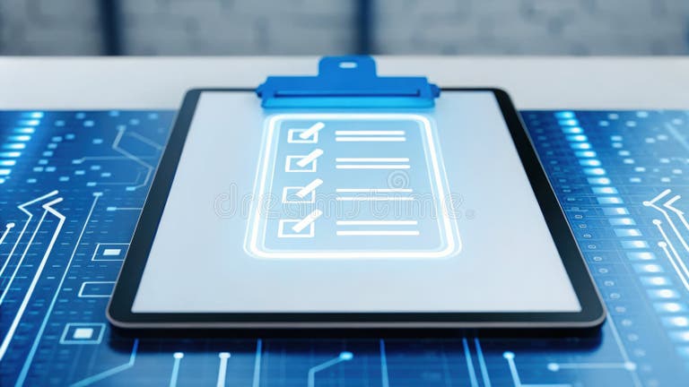 Tablet Displaying a Clipboard with a Glowing Privacy Checklist for ...