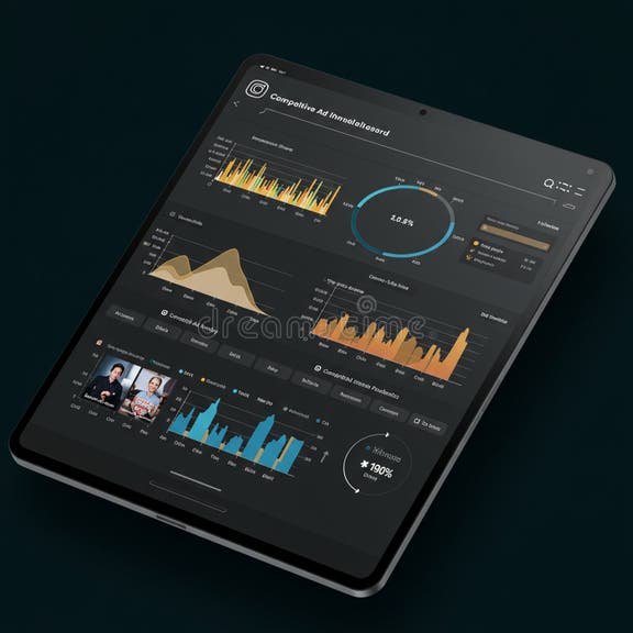 A Tablet Displaying a Comprehensive Dashboard with Various Data Visualizations. it Stock ...