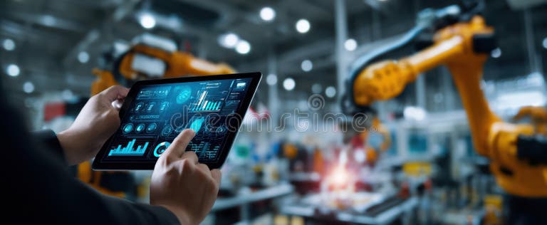 The Tablet Displaying Data Analysis in a Modern Automated Manufacturing ...