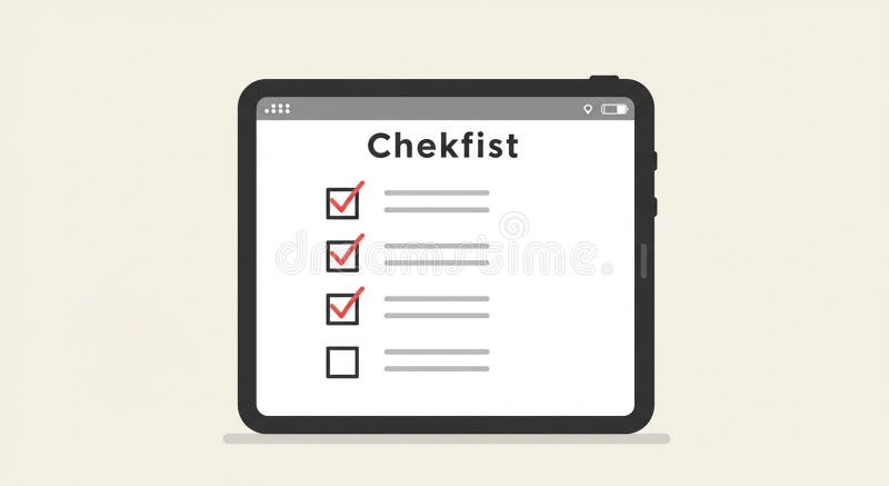 Tablet Displaying a Digital Checklist. the Screen Shows the Title "Chekfist" with a List of ...