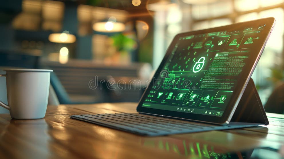 Tablet Displaying a Digital Lock Icon , Symbolizing Cybersecurity. AI ...