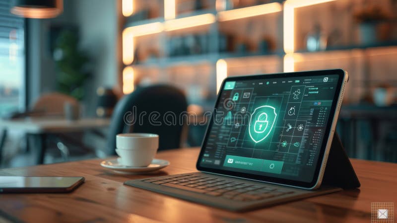 Tablet Displaying a Digital Lock Icon , Symbolizing Cybersecurity. AI Generated Stock Image ...