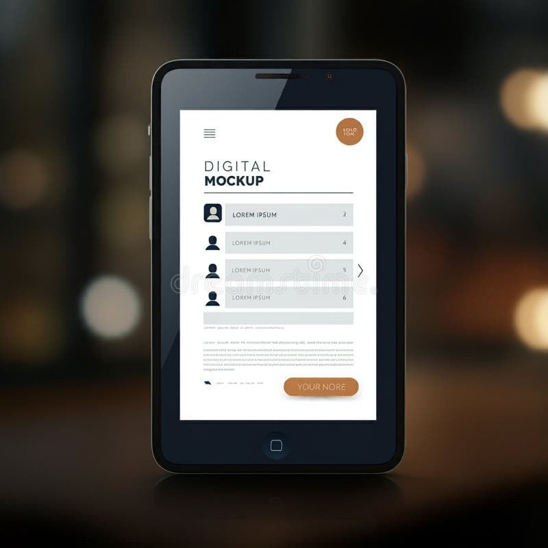 Tablet Displaying a Digital Mockup Interface, Featuring a Minimalist ...