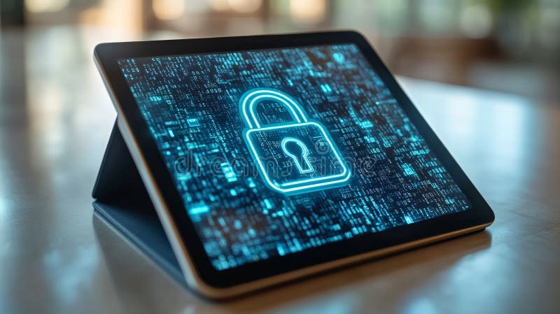 Tablet Displaying a Digital Padlock, Representing Cybersecurity. Stock ...