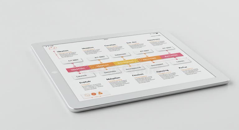 A Tablet Displaying a Digital Workflow Interface with Various Icons and ...