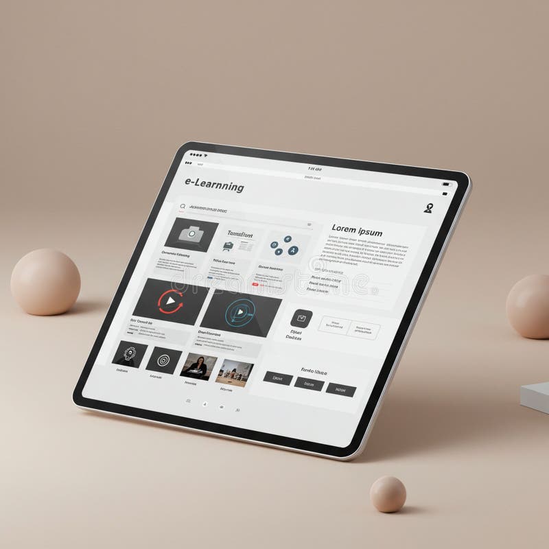 A Tablet Displaying an E-Learning Interface with Various Sections Like ...