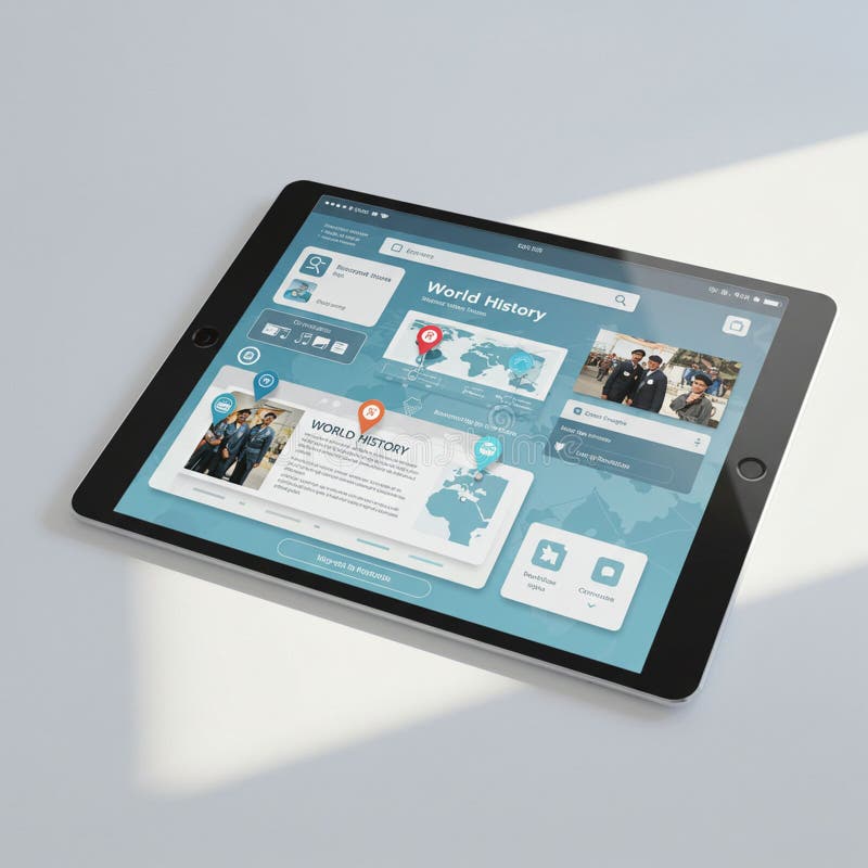 A Tablet Displaying an Educational Interface on World History. the ...