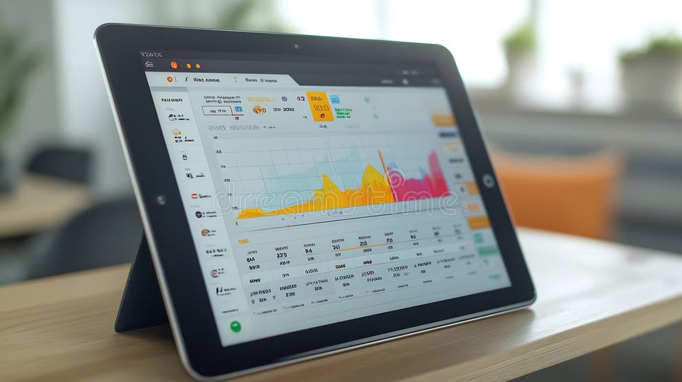 Tablet Displaying a Graph on a Desk in an Office Setting with Natural ...