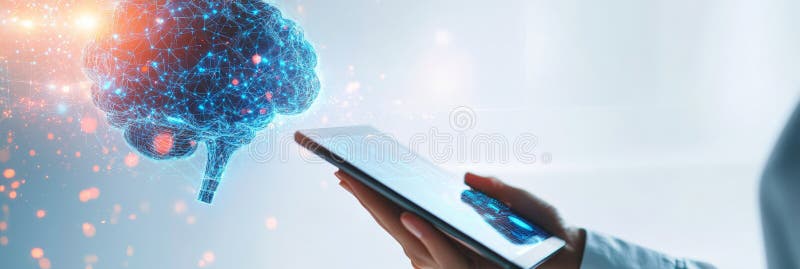 Tablet Displaying Holographic Brain with Neural Connections ...