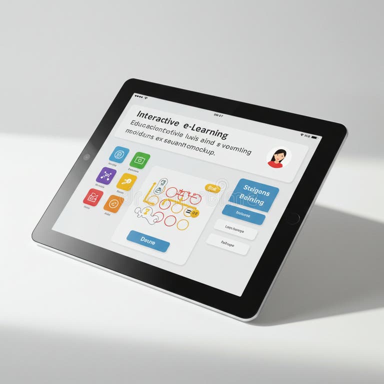 Tablet Displaying an Interactive E-learning Platform. the Screen ...
