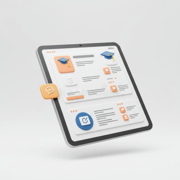 Tablet Displaying Online Education Platform Interface with Graduation ...