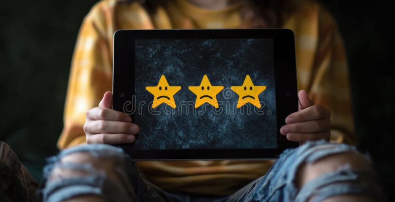 Tablet Displaying Sad Star Ratings, Negative Feedback Concept Stock ...