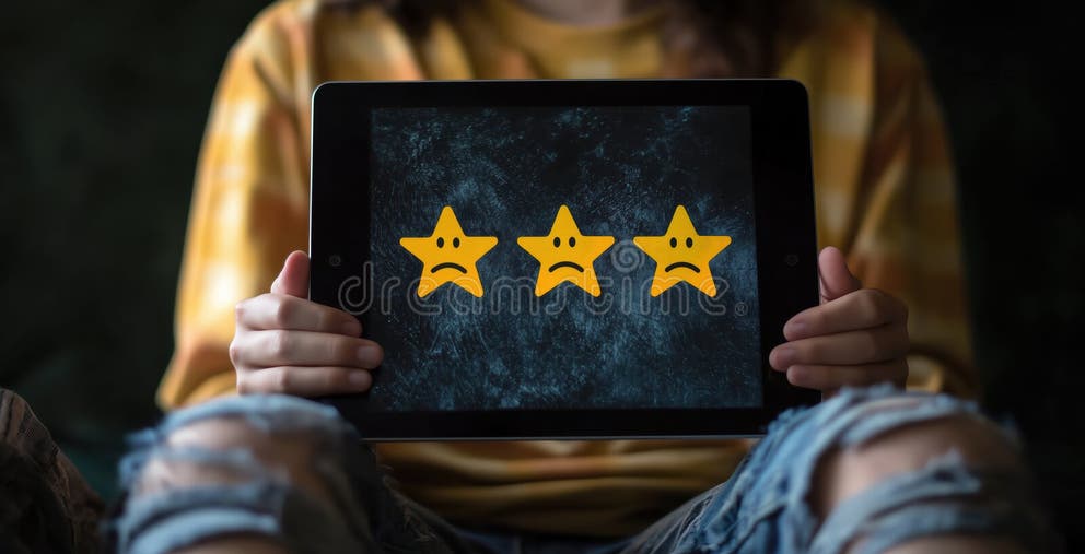 Tablet Displaying Sad Star Ratings, Negative Feedback Concept Stock ...