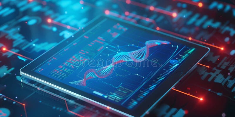 A Tablet Displaying Scientific Research on the Structure of DNA Stock ...
