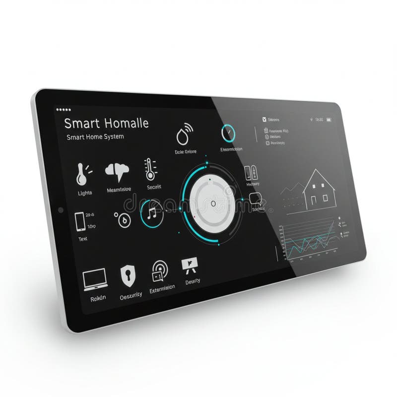 Tablet Displaying a Smart Home Control Interface Labeled "Smart Homalle ...