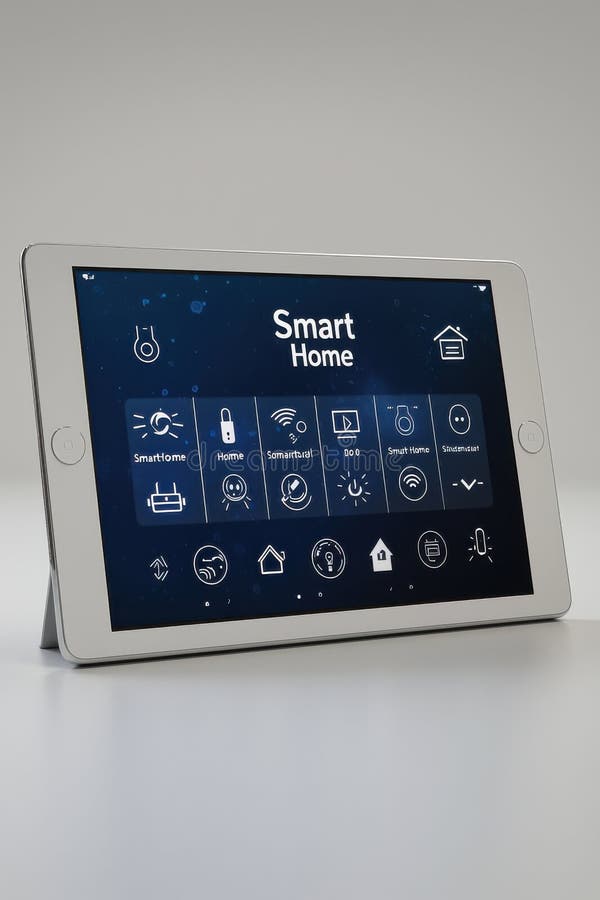 Tablet Displaying Smart Home Control Interface on Screen Stock Image ...