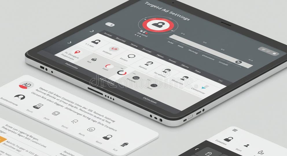 Tablet Displaying a "Targeted Ad Settings" Interface with Various ...