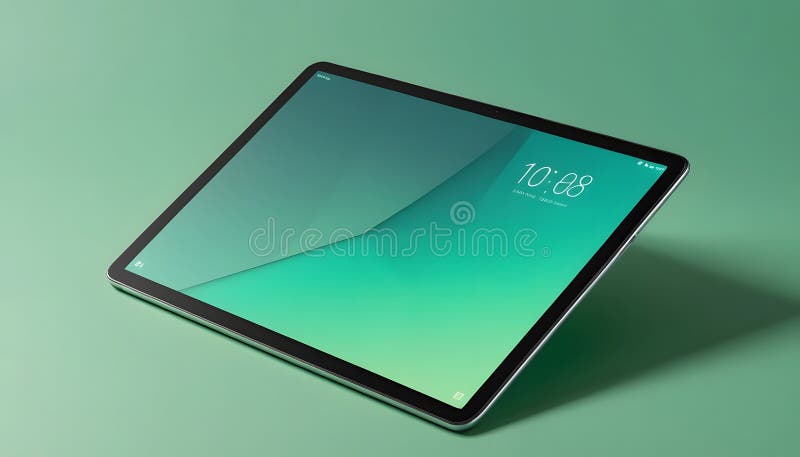Tablet Displaying Time on a Green Background Simple and Clean Stock ...
