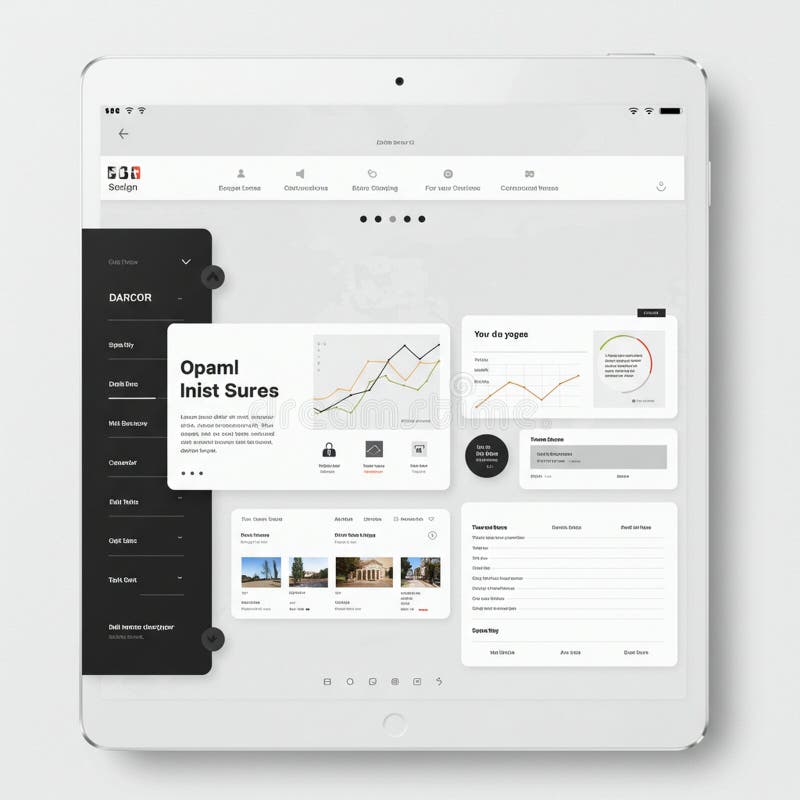 Tablet Displaying a User Interface with a Modern, Clean Design. Features Include a Side Stock ...