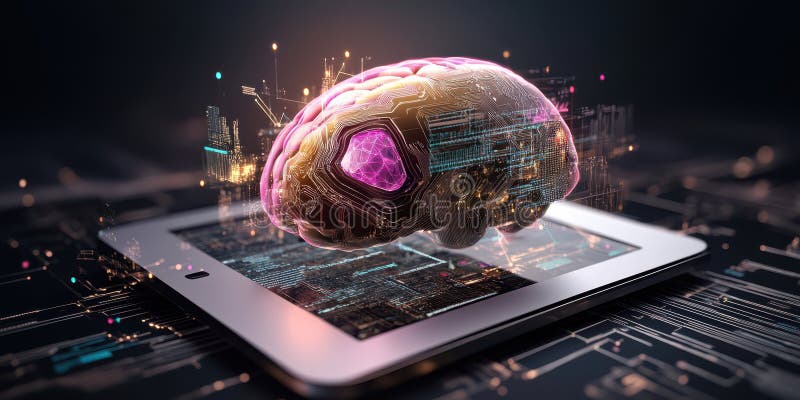 Tablet Displays a Brain, Symbolizing Technology and Neuroscience ...