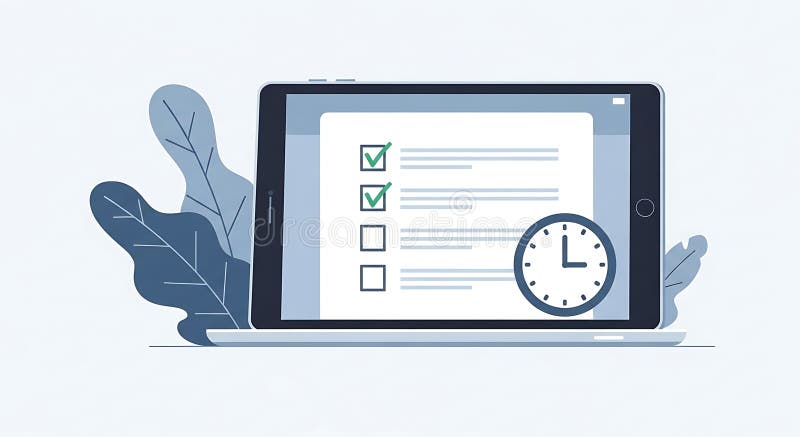 Tablet Displays a Checklist with Three Items. Two Boxes are Checked ...