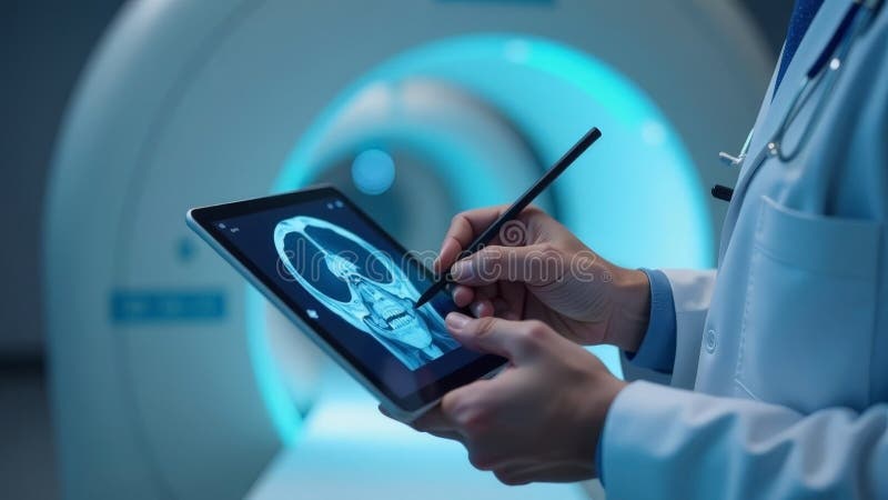 The Tablet Displays a Computed Tomography Scan of Human Organs Stock ...