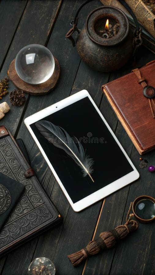 Exploring Creativity and Inspiration with a Tablet on a Dark Wooden ...