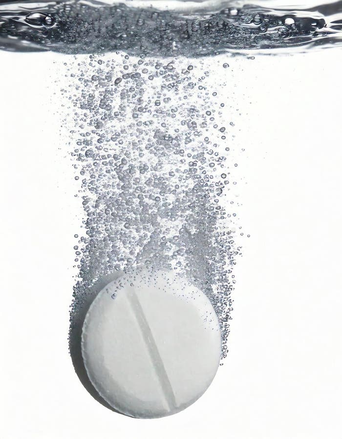 A Tablet Dissolving in Water, Creating Bubbles and Ripples on the ...