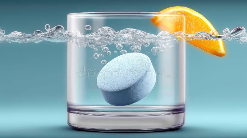 A Tablet Dissolving in Water with an Orange Slice, a Visual Concept of ...